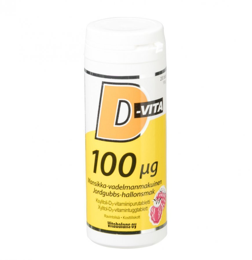 Vitabalans Purutabletti D-Vita 200 Kpl 100 Μg Mansikka-Vadelma ...